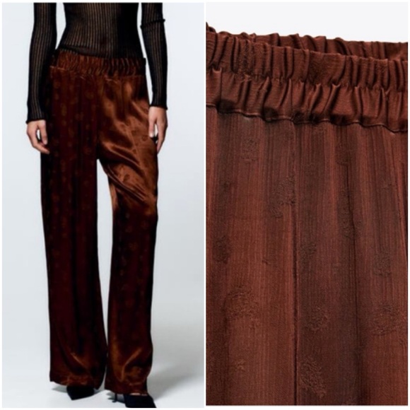 Zara | Pants & Jumpsuits | Nwt Zara Jacquard Silk Satin Pajama Pants ...